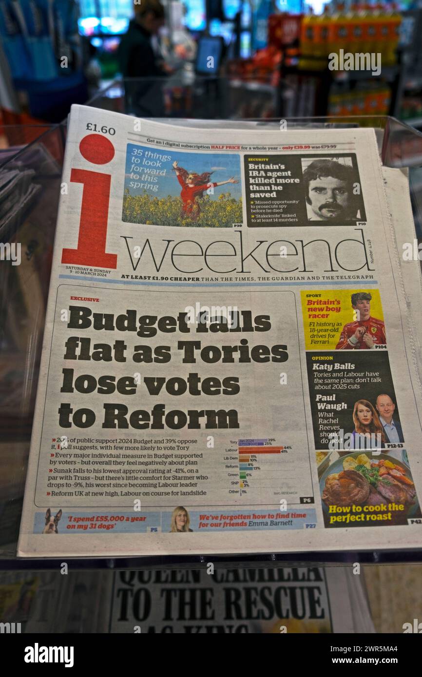 'Budget falls flat as Tories lose votes to Reform' i newspaper front ...