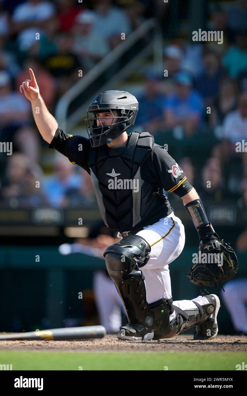 Pittsburgh Pirates catcher Jason Delay (55) points to a popup during an ...
