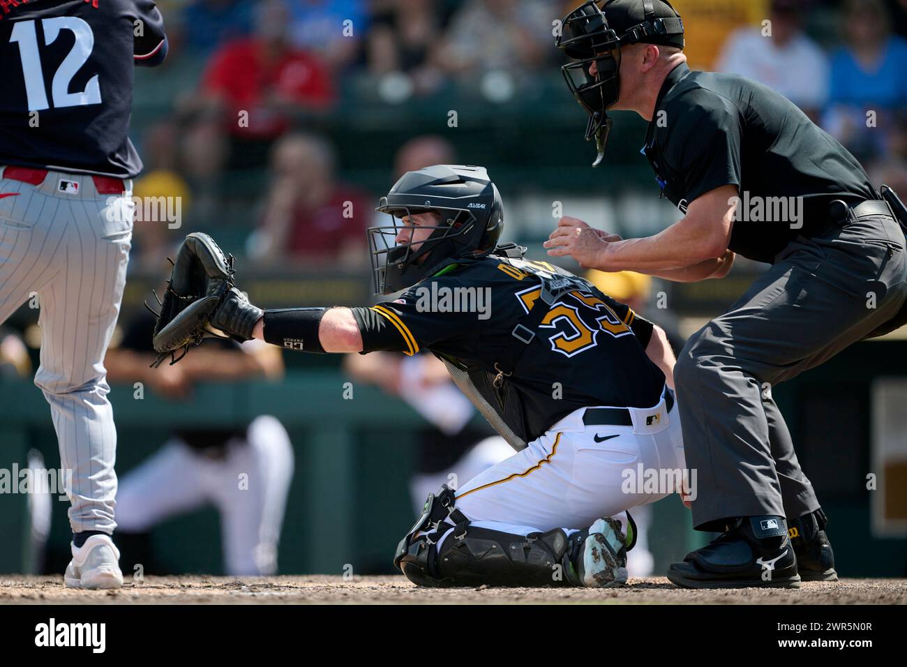 Pittsburgh Pirates catcher Jason Delay (55) awaits the pitch in front ...