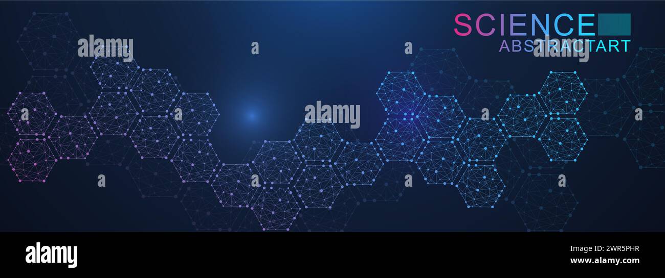 Science network pattern, connecting lines and dots. Technology hexagons ...