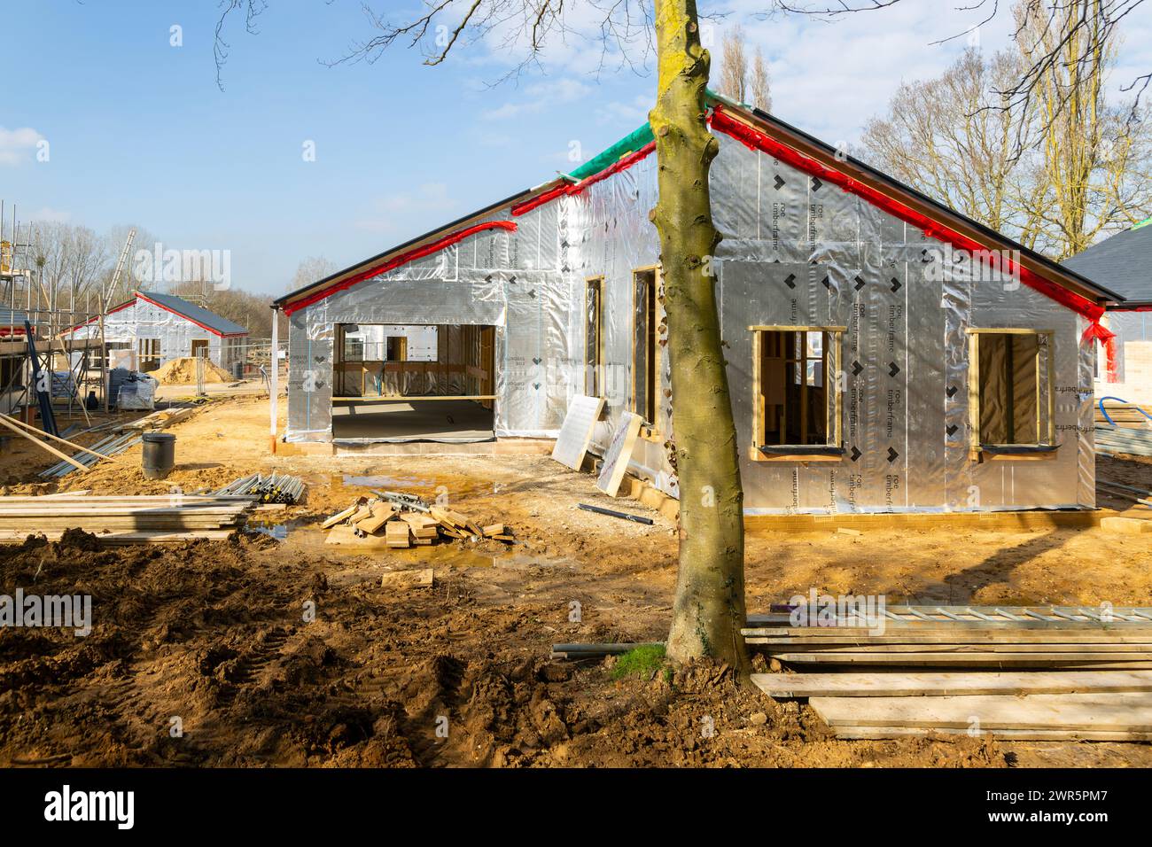 Building site single storey bungalow homes, timber frame construction ...