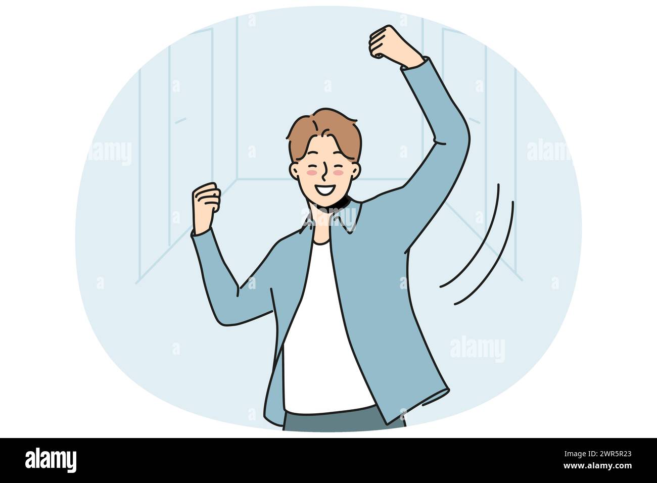 Overjoyed man dance celebrate success. Smiling male employee have fun ...