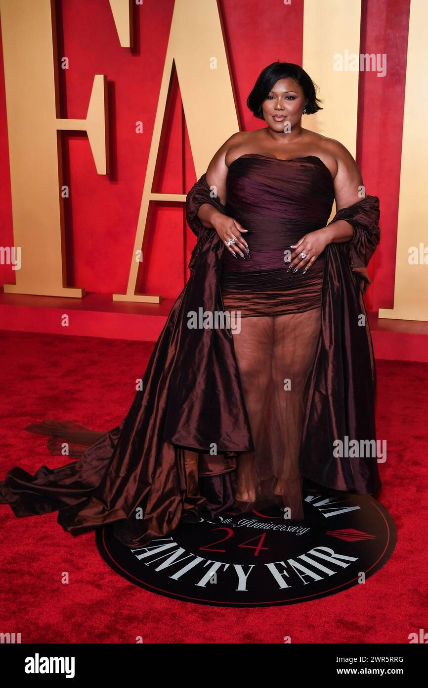 USA. 10th Mar, 2024. Lizzo walking on the red carpet at the 2024 Vanity ...