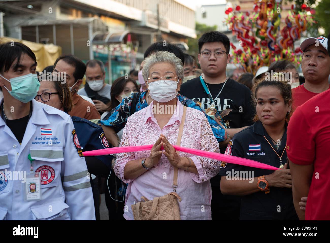 Bangkok, Thailand. 10th Mar, 2024. Believers welcome the Chao Mae Lim ...