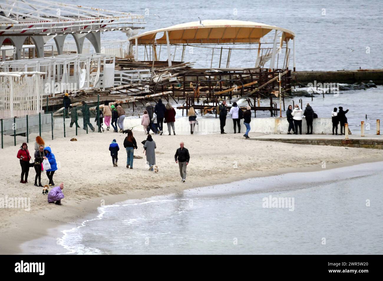 ODESA, UKRAINE - MARCH 08, 2024 - People recreate on the beach, Odesa ...