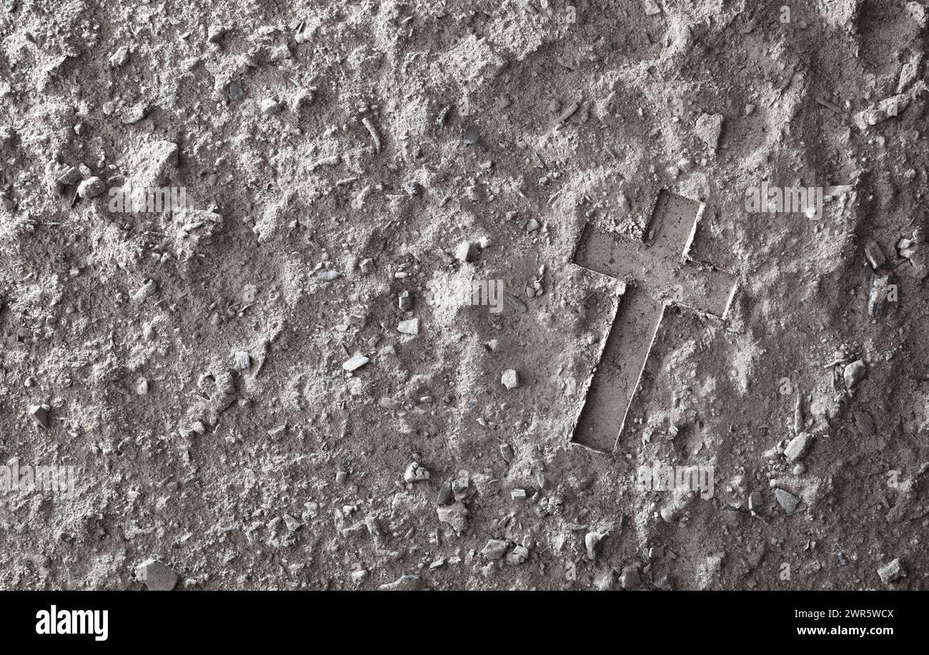 Marked Christian cross on blessed ash background. Top view Stock Photo ...