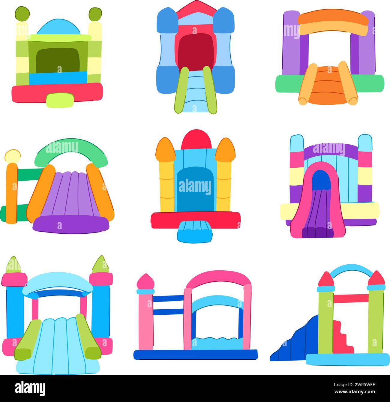 inflatable castle set cartoon vector illustration Stock Vector Image ...