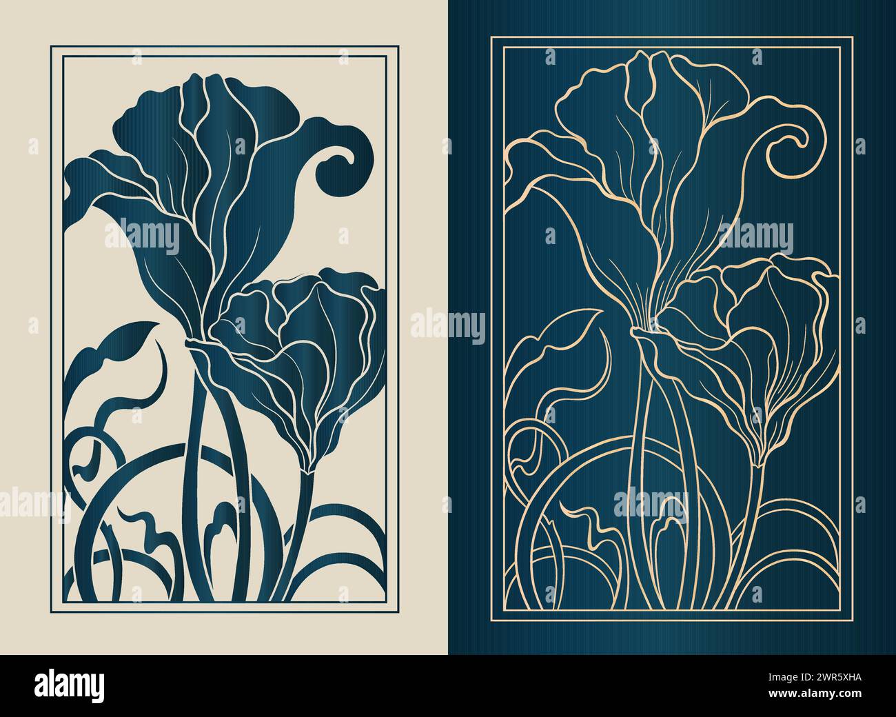 Art nouveau style flower plant motif template. 1920-1930 years vintage ...
