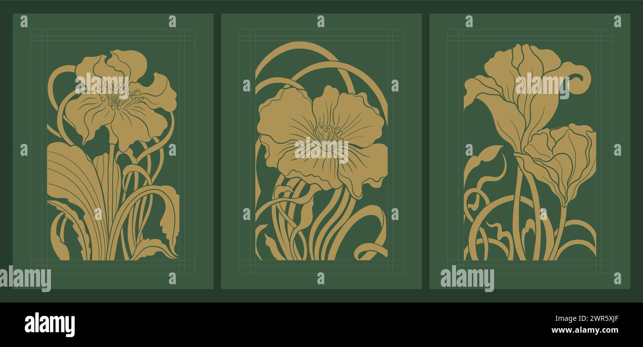Art nouveau style flower plant motif template. 1920-1930 years vintage ...
