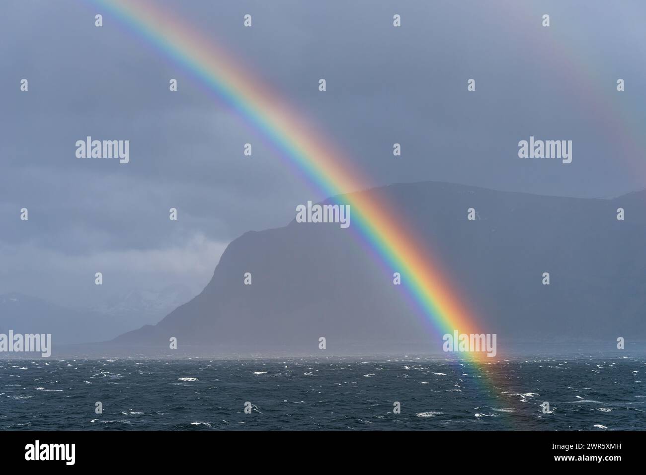 Rainbow over Mountains and Fiord around ALESUND, Geirangerfjord, Norway ...