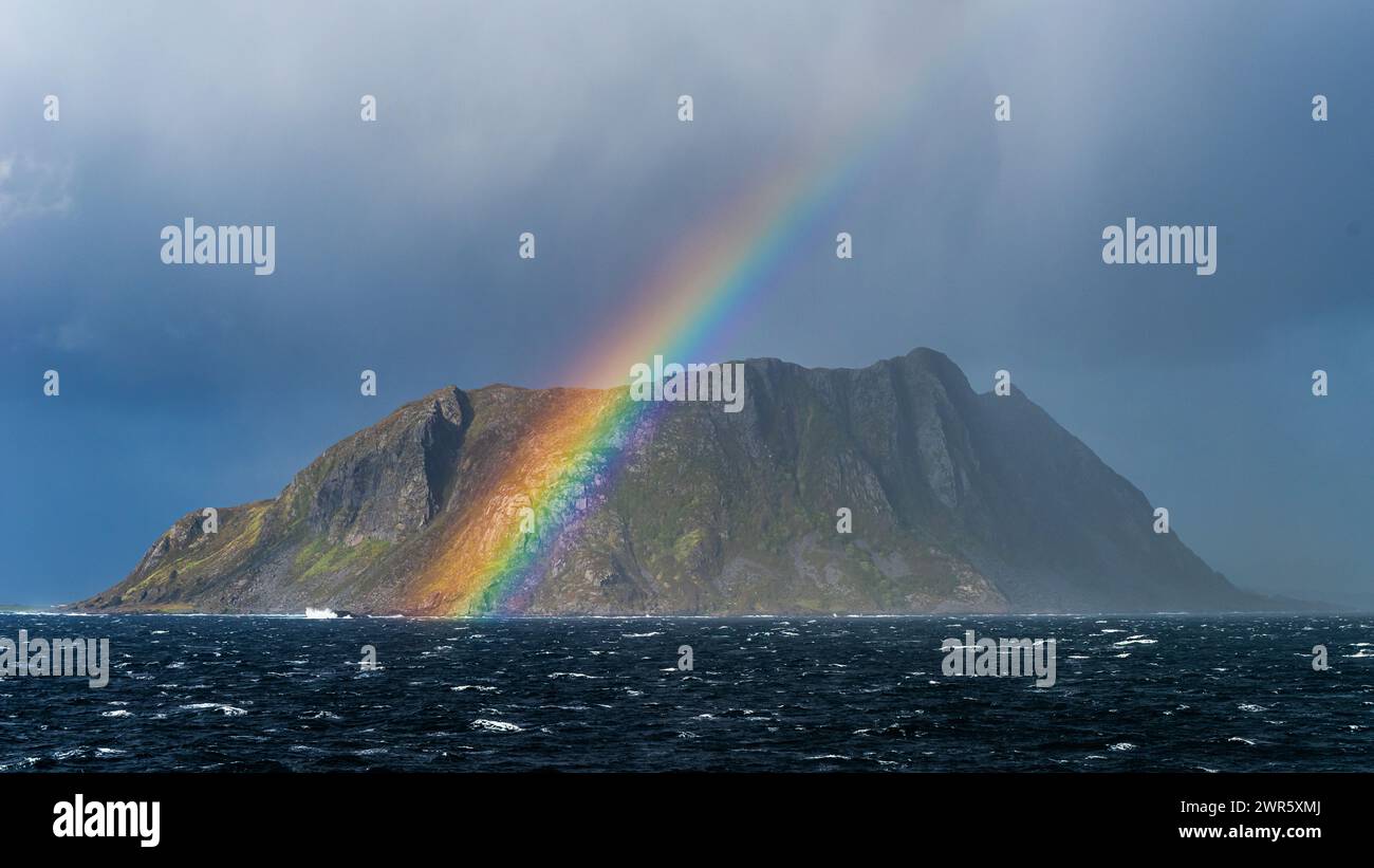 Rainbow over Mountains and Fiord around ALESUND, Geirangerfjord, Norway ...