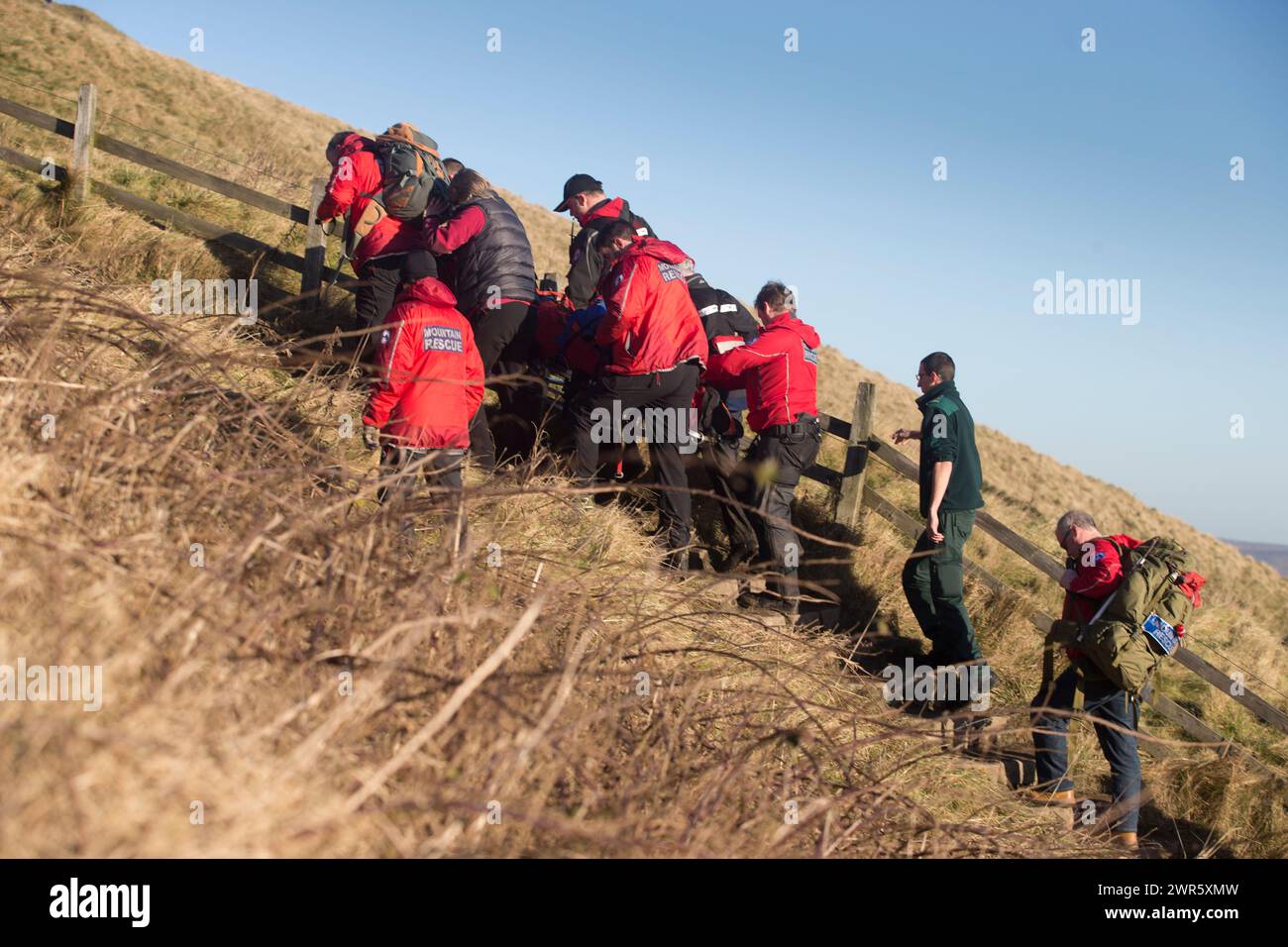 02/01/17 Pictured are the Buxton Mountain rescue crew rescuing a woman ...