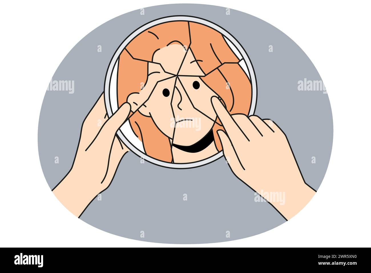 Woman look in broken mirror suffer from bipolar disorder. Unhappy girl ...