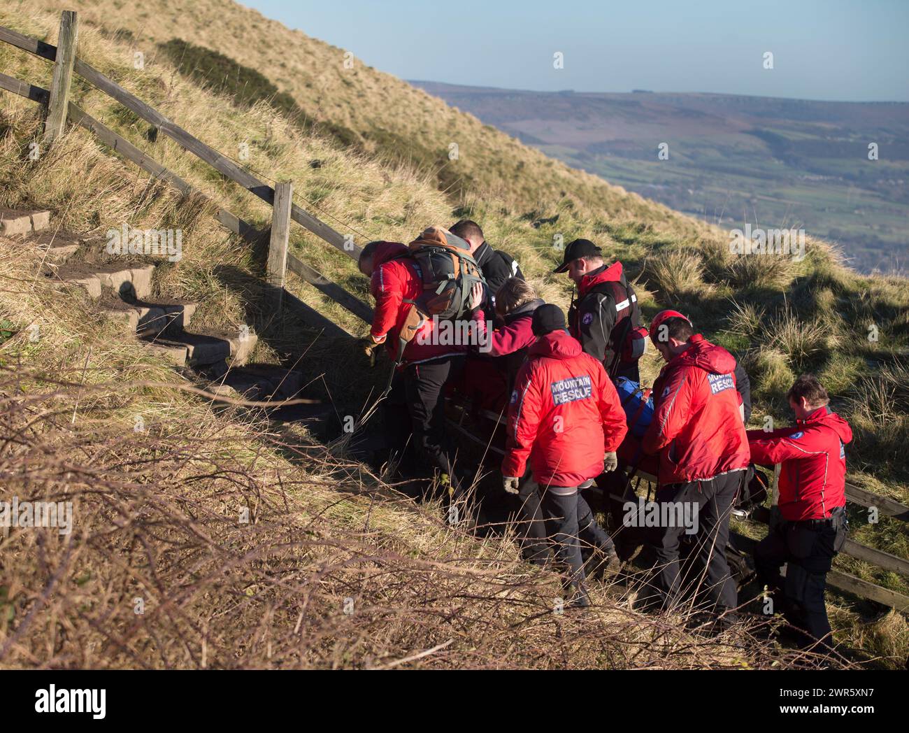 02/01/17 Pictured are the Buxton Mountain rescue crew rescuing a woman ...
