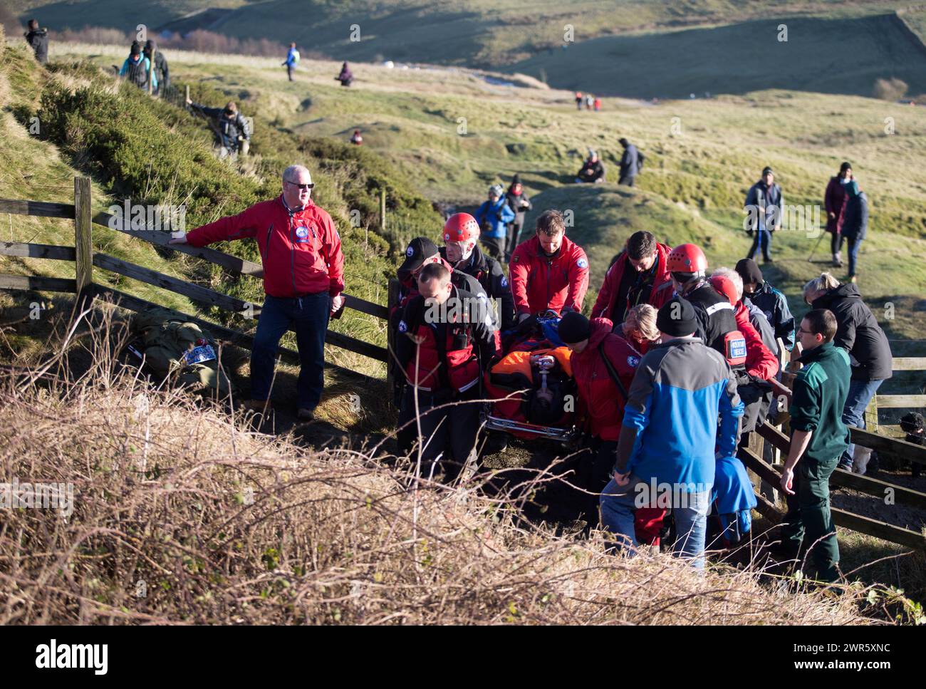 02/01/17 Pictured are the Buxton Mountain rescue crew rescuing a woman ...