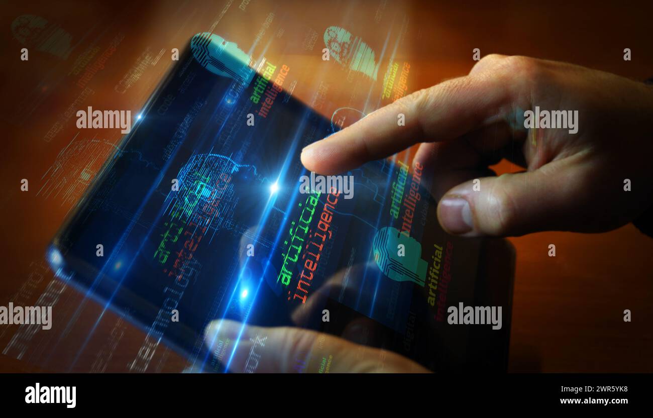 Artificial intelligence neural networks AI symbol mobile technology ...