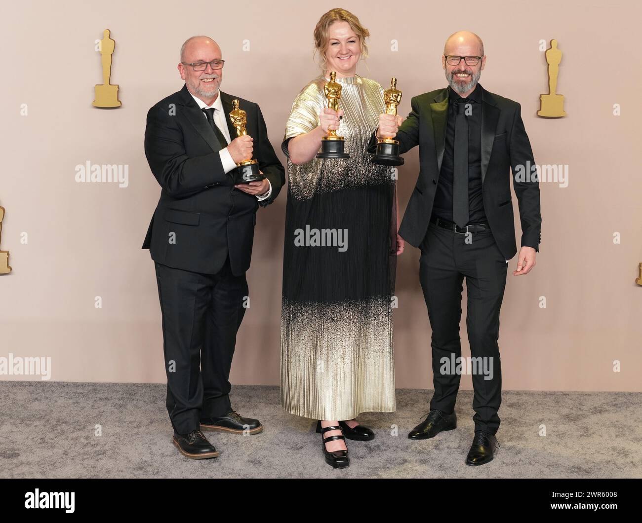Los Angeles, USA. 10th Mar, 2024. (L-R) Mark Coulier, Nadia Stacey, and ...
