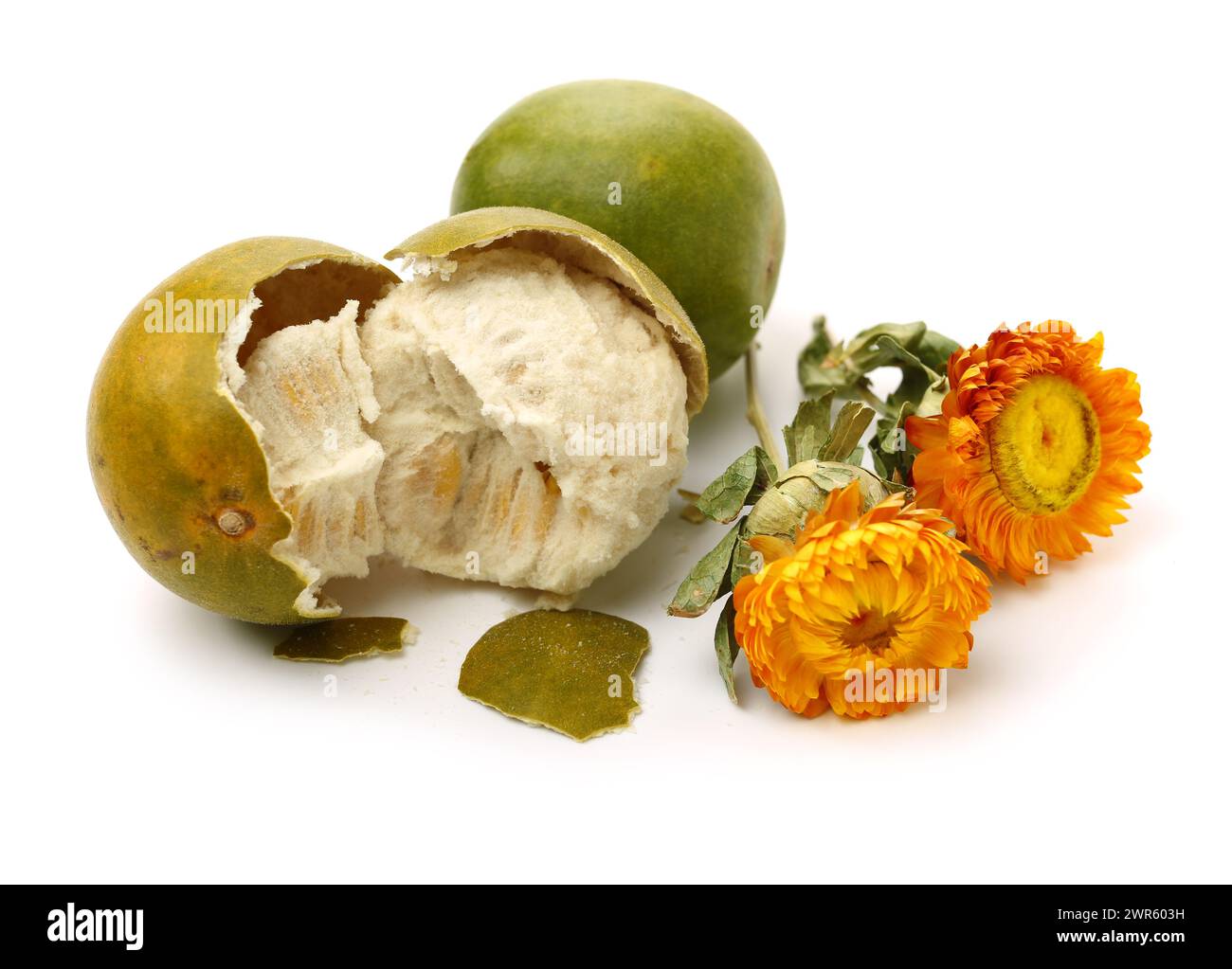 Golden Luo Han Guo on white background Stock Photo - Alamy