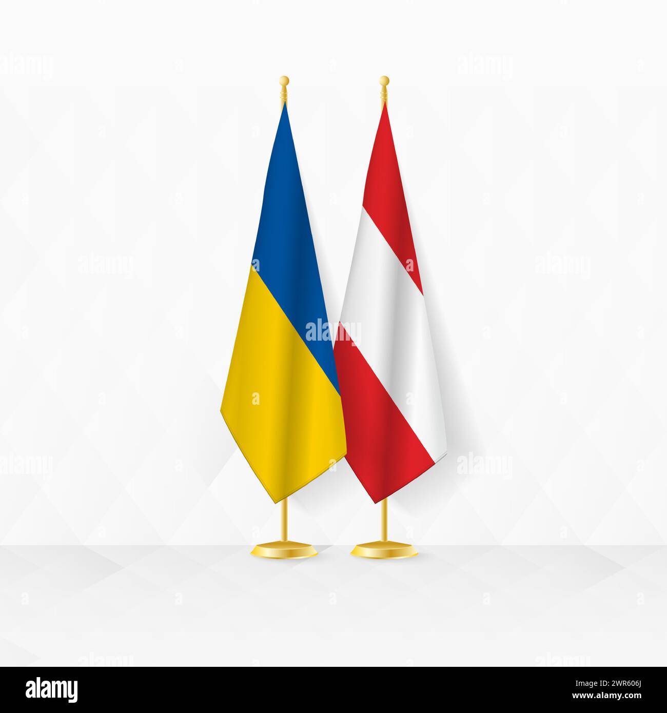 Ukraine and Austria flags on flag stand, illustration for diplomacy and ...