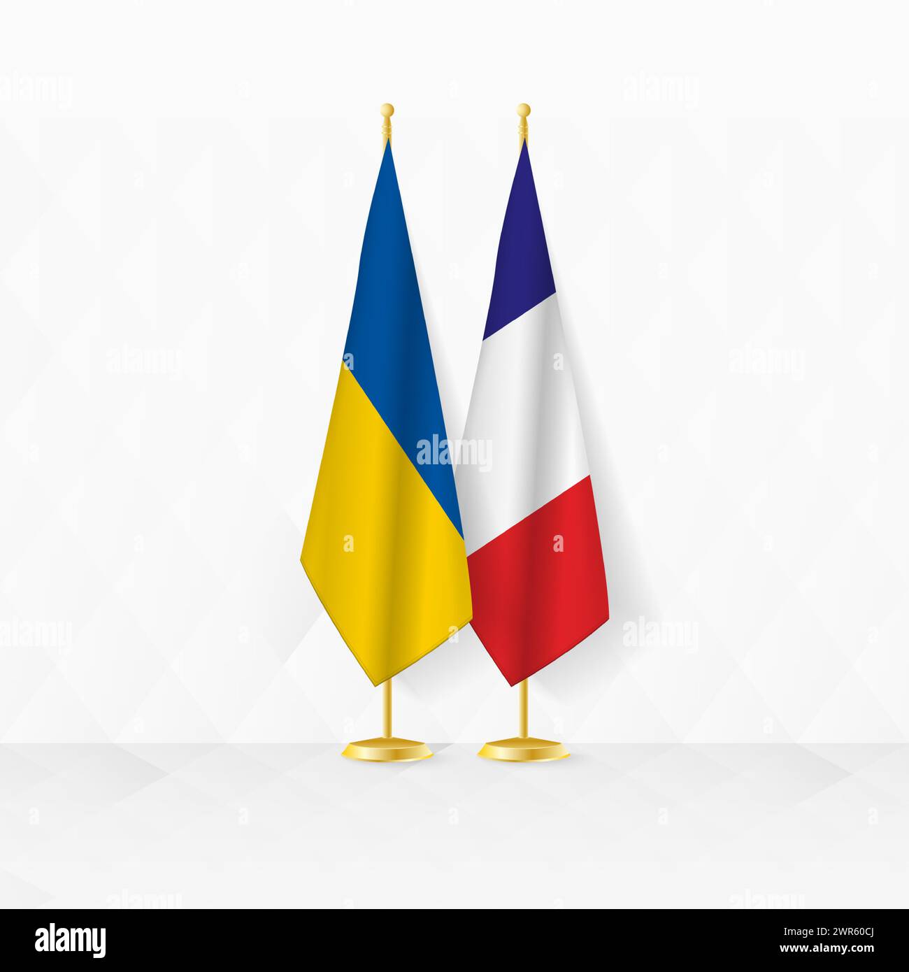 Ukraine and France flags on flag stand, illustration for diplomacy and ...