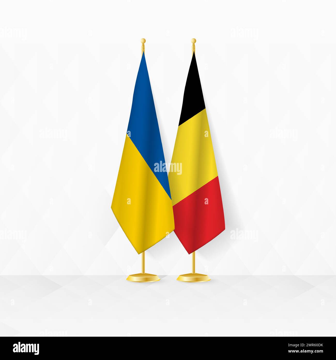 Ukraine and Belgium flags on flag stand, illustration for diplomacy and ...