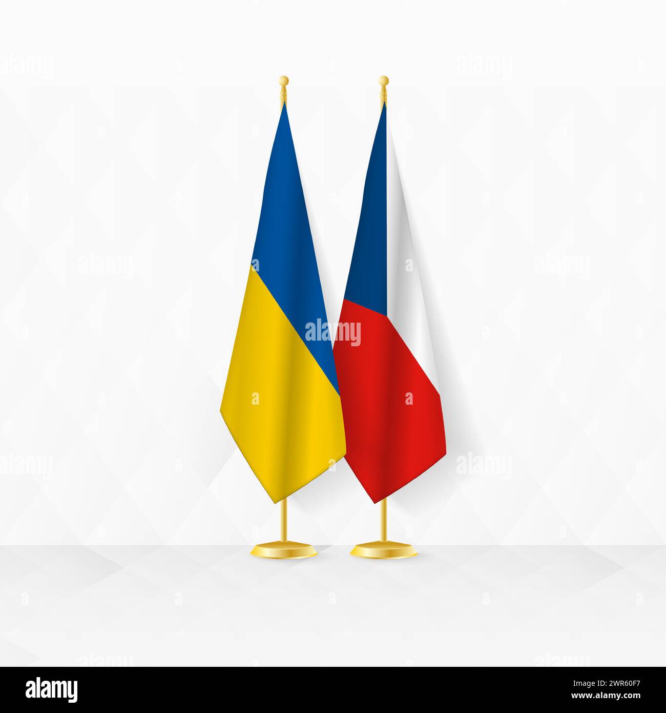 Ukraine and Czech Republic flags on flag stand, illustration for ...