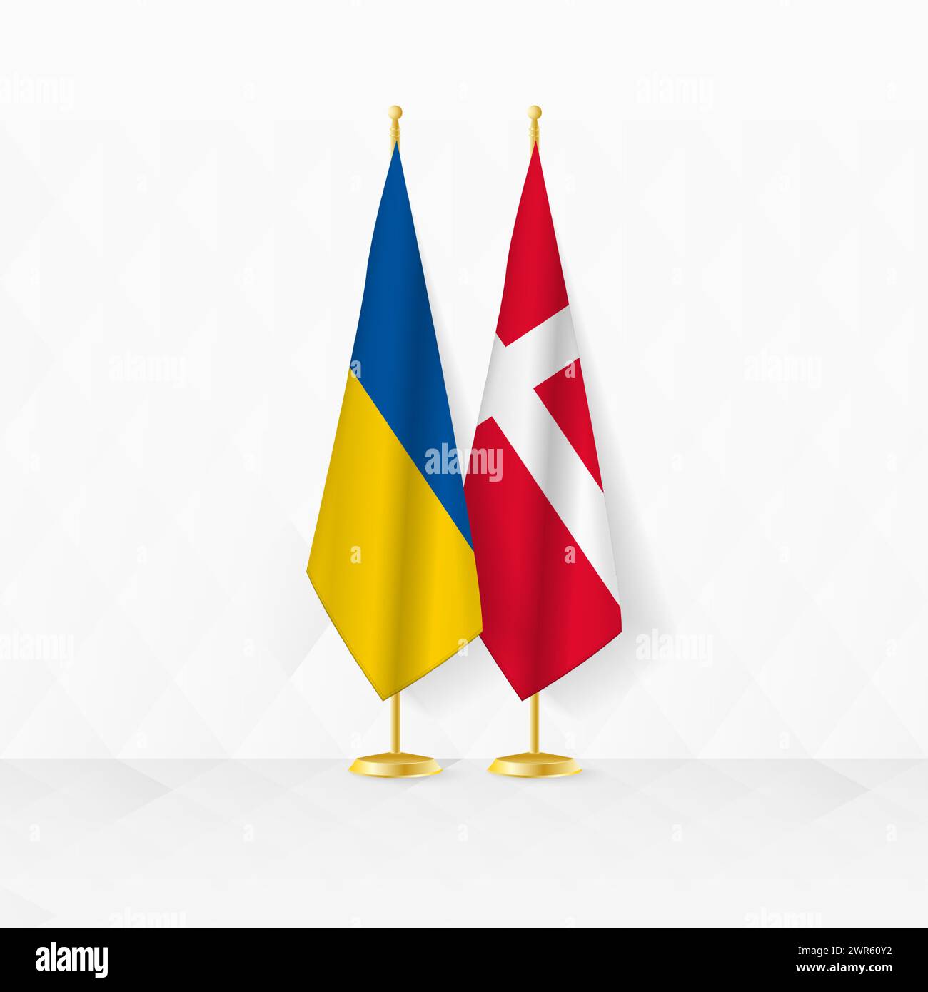 Ukraine and Denmark flags on flag stand, illustration for diplomacy and ...