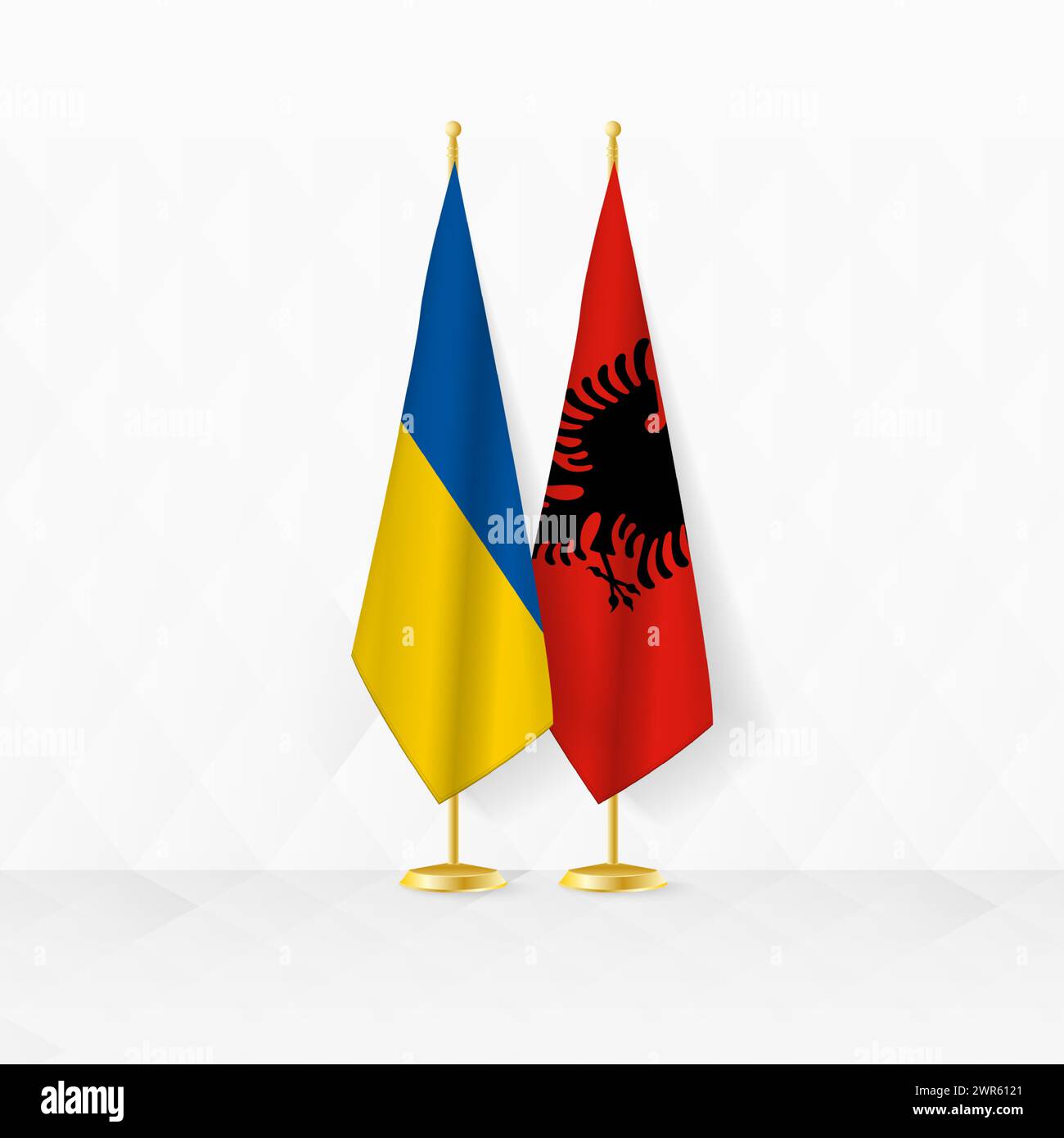 Ukraine and Albania flags on flag stand, illustration for diplomacy and ...