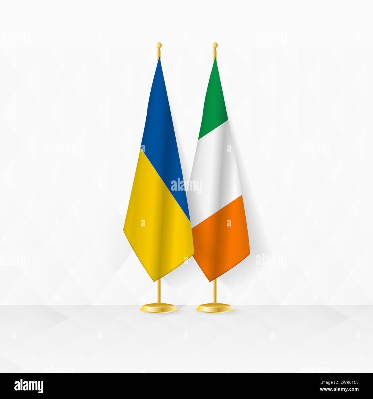 Ukraine and Ireland flags on flag stand, illustration for diplomacy and ...