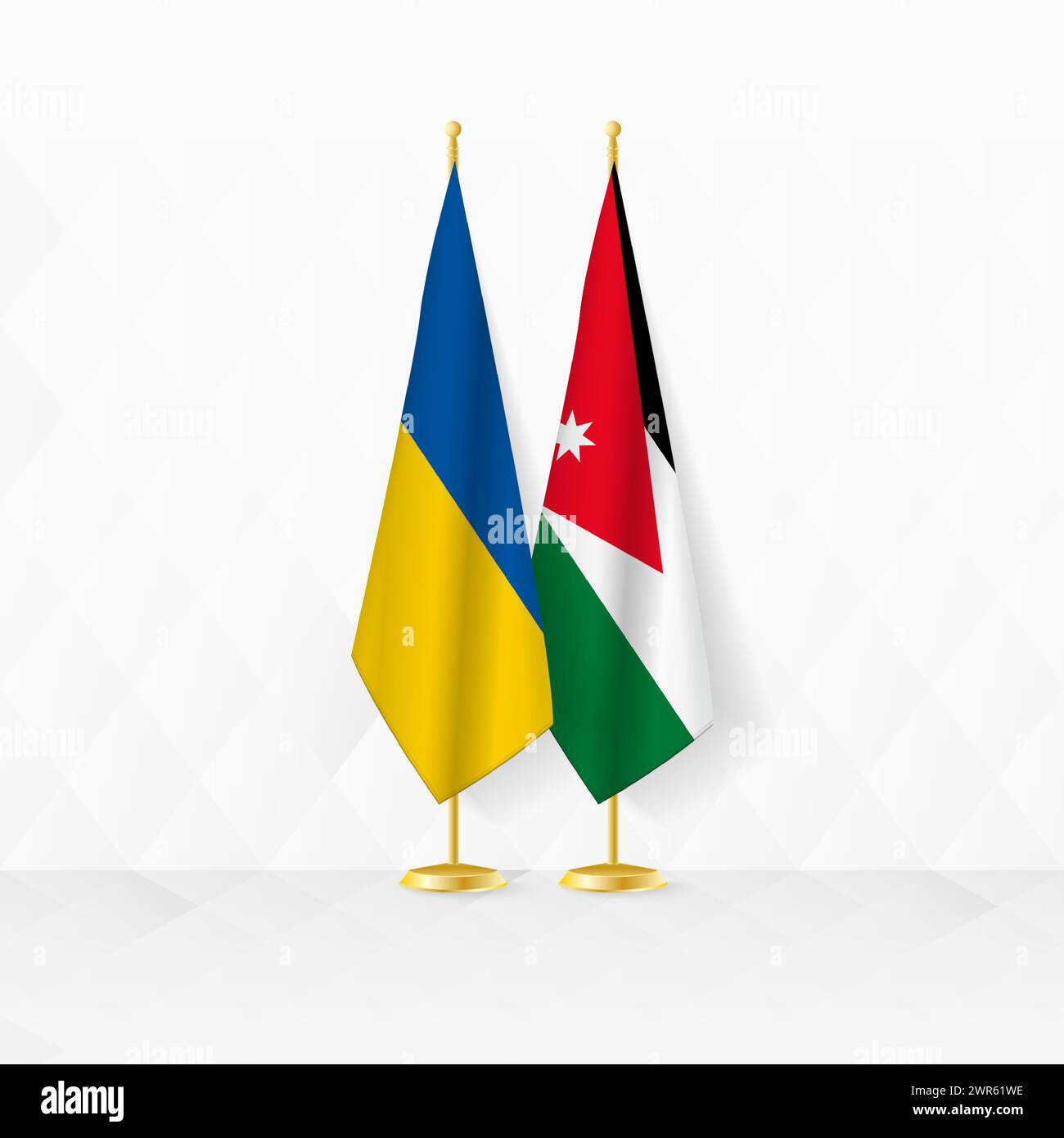 Ukraine and Jordan flags on flag stand, illustration for diplomacy and ...