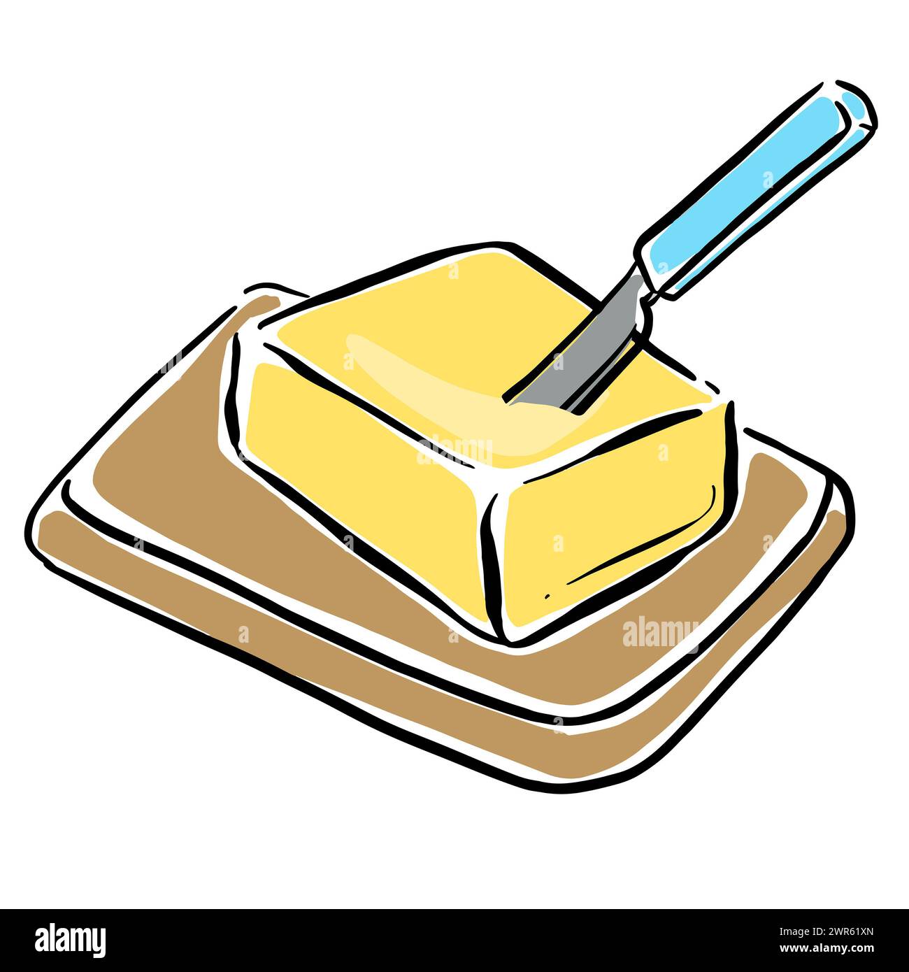 A Block of Butter on a Butter Stand and Knife Cartoon Illustration ...