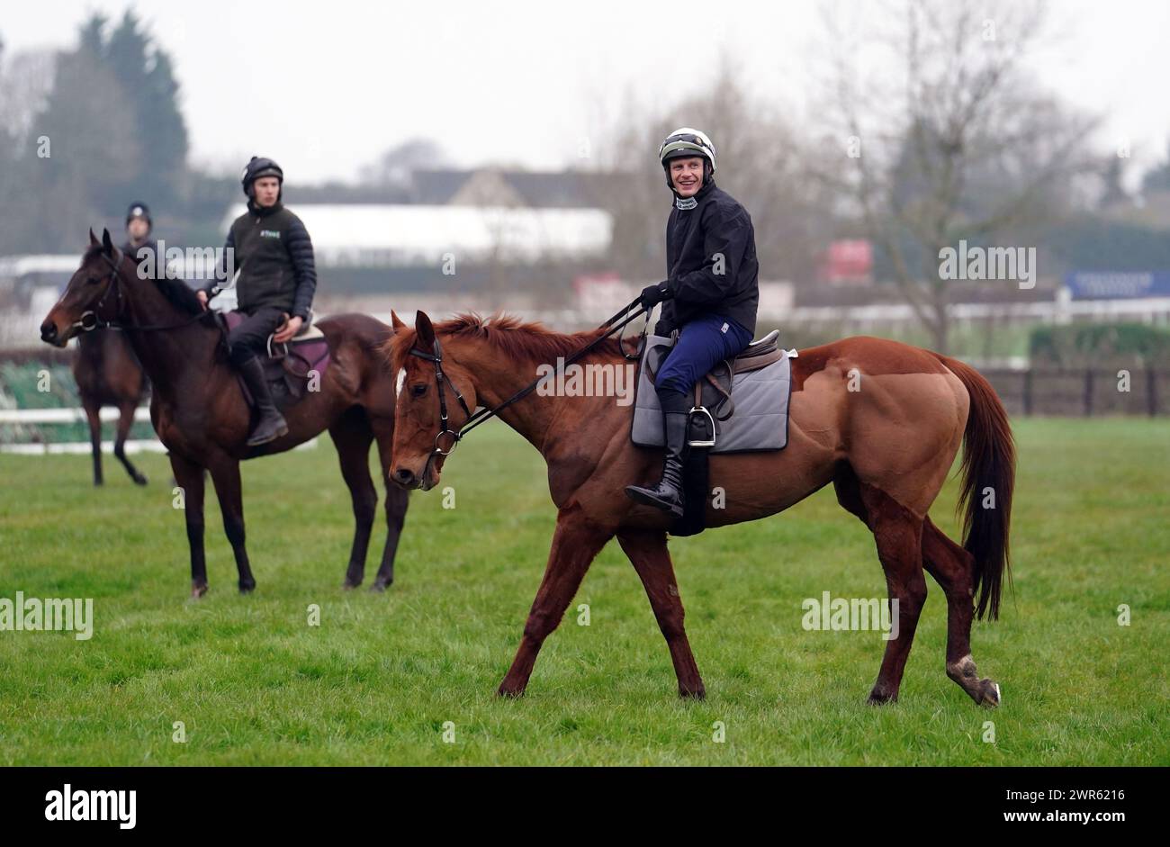 Paul Townend aboard State Man on the gallops at Cheltenham Racecourse ...