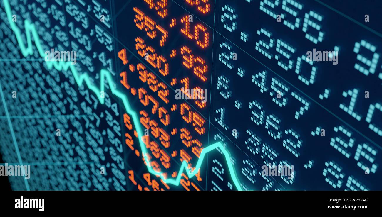 Digital numbers, chart and financial figures on the screen. Digital ...