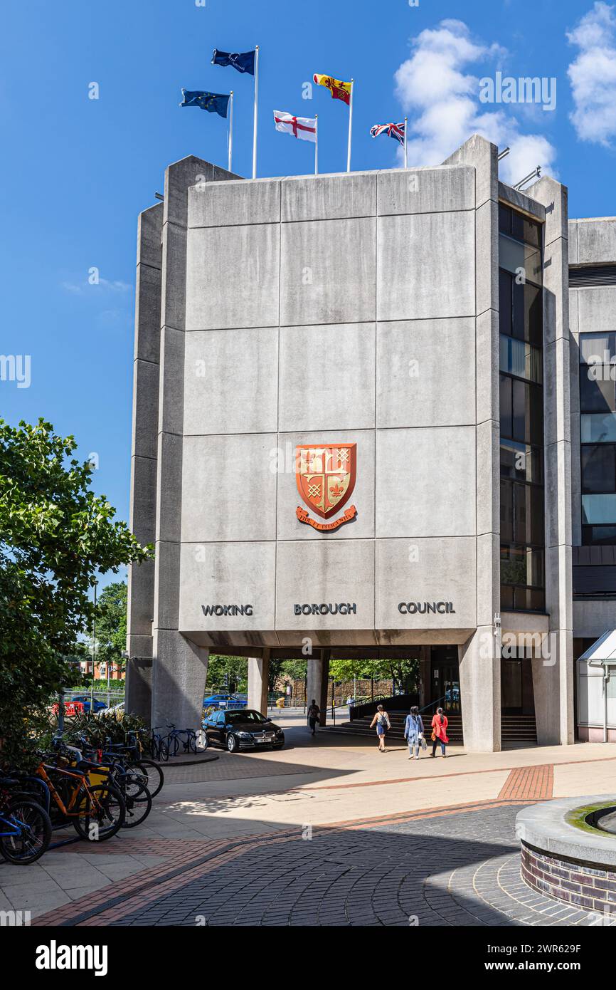 Modern civic offices with crest and mayoral car of bankrupt local ...