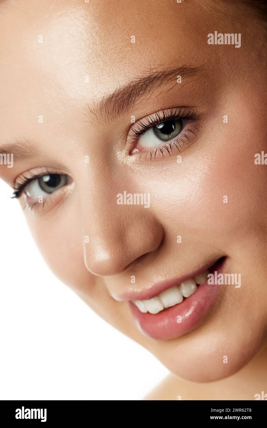 Closeup portrait of beauty woman face with well-kept, healthy, smooth ...