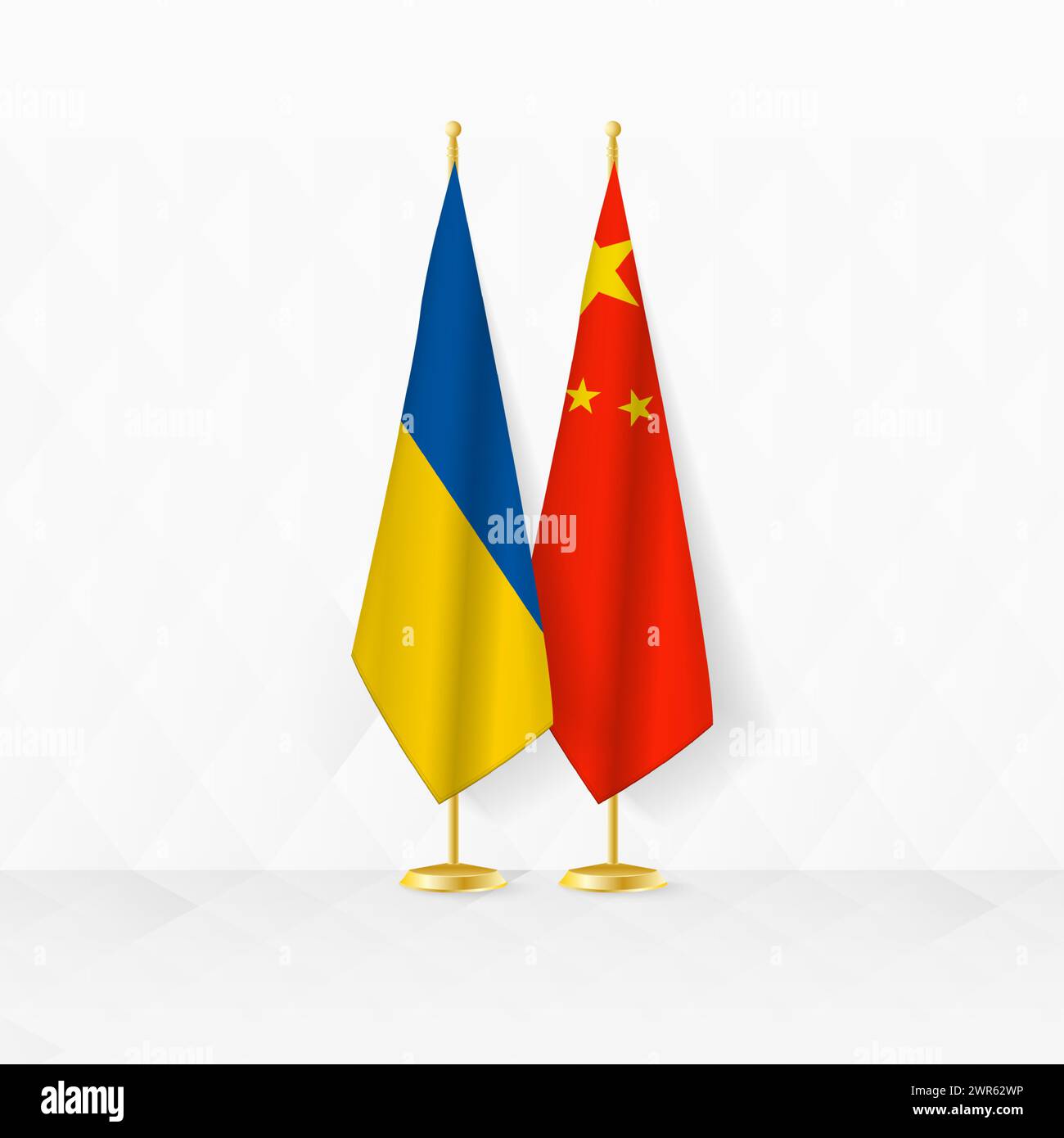 Ukraine and China flags on flag stand, illustration for diplomacy and ...