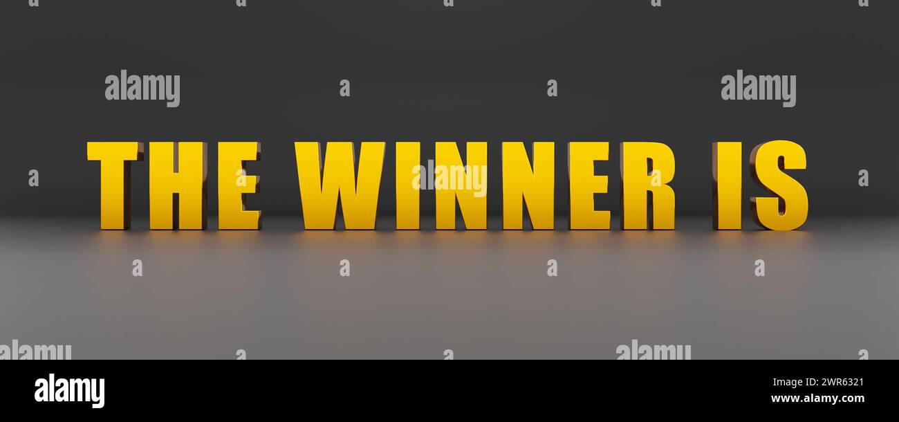 The winner is. The winner is. Banner in yellow capital letters with the ...