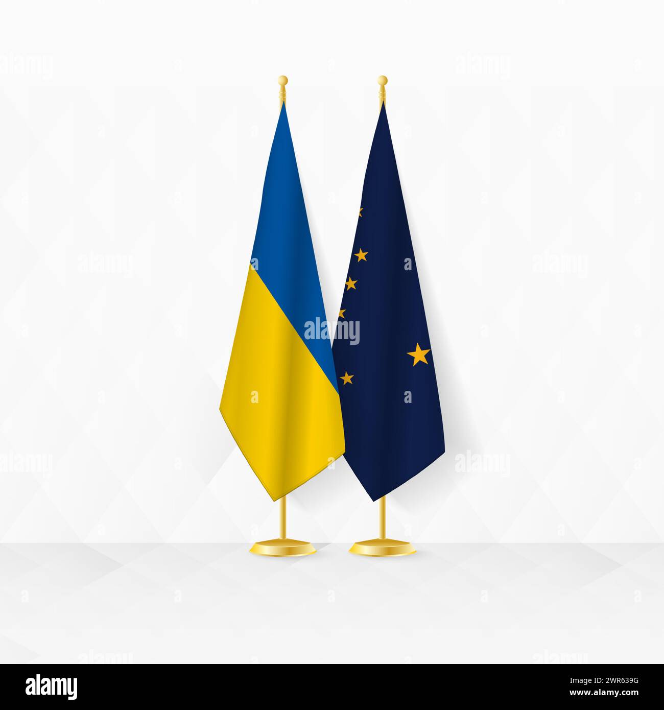 Ukraine and Alaska flags on flag stand, illustration for diplomacy and ...