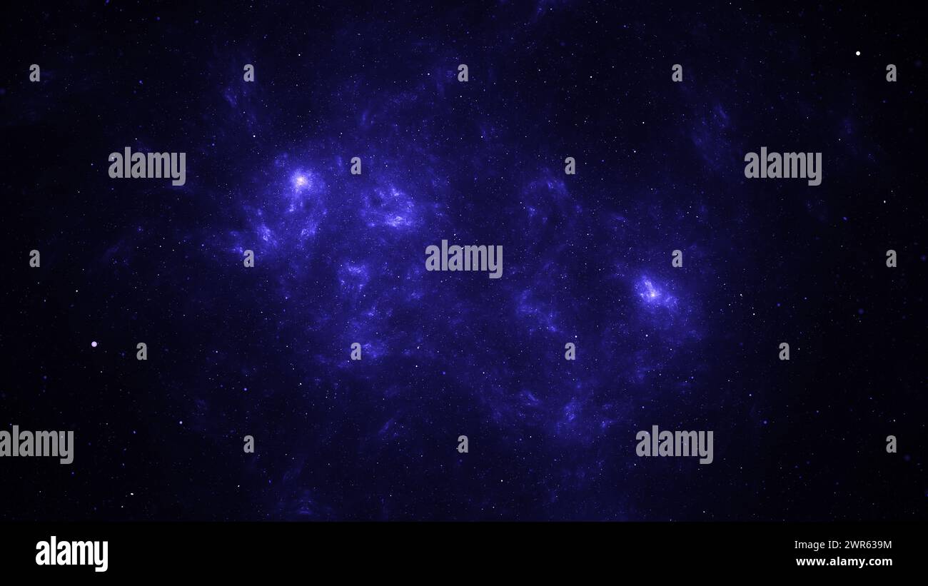 Vast starry night sky with a prominent nebula emitting a bright, blue ...