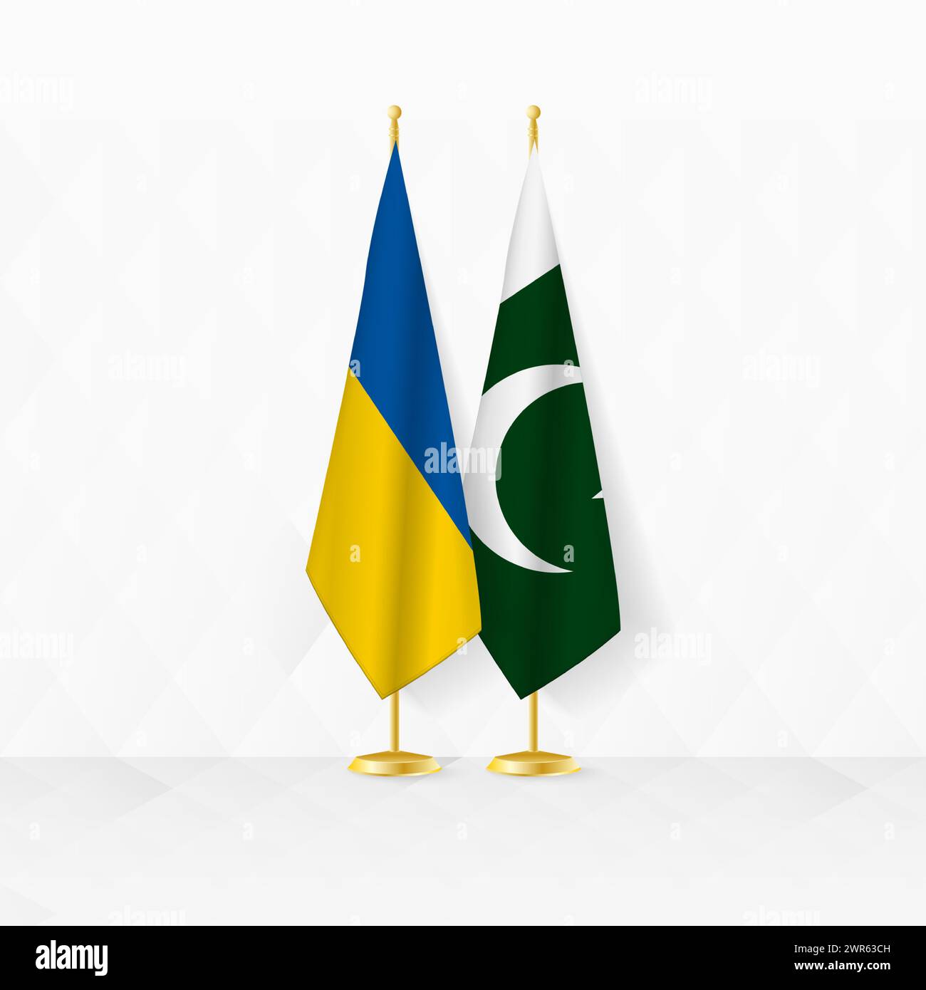 Ukraine and Pakistan flags on flag stand, illustration for diplomacy ...