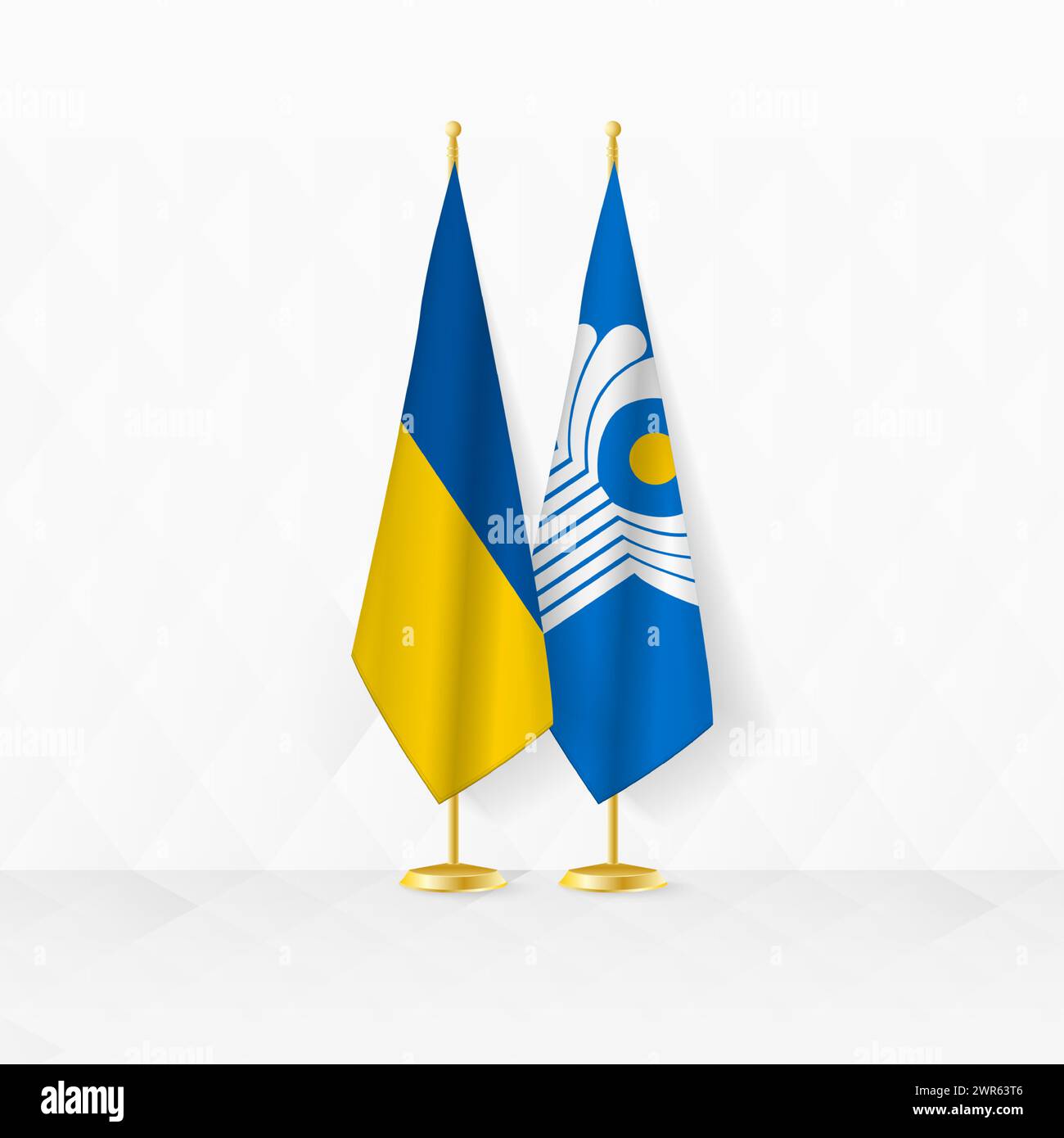 Ukraine and CIS flags on flag stand, illustration for diplomacy and ...