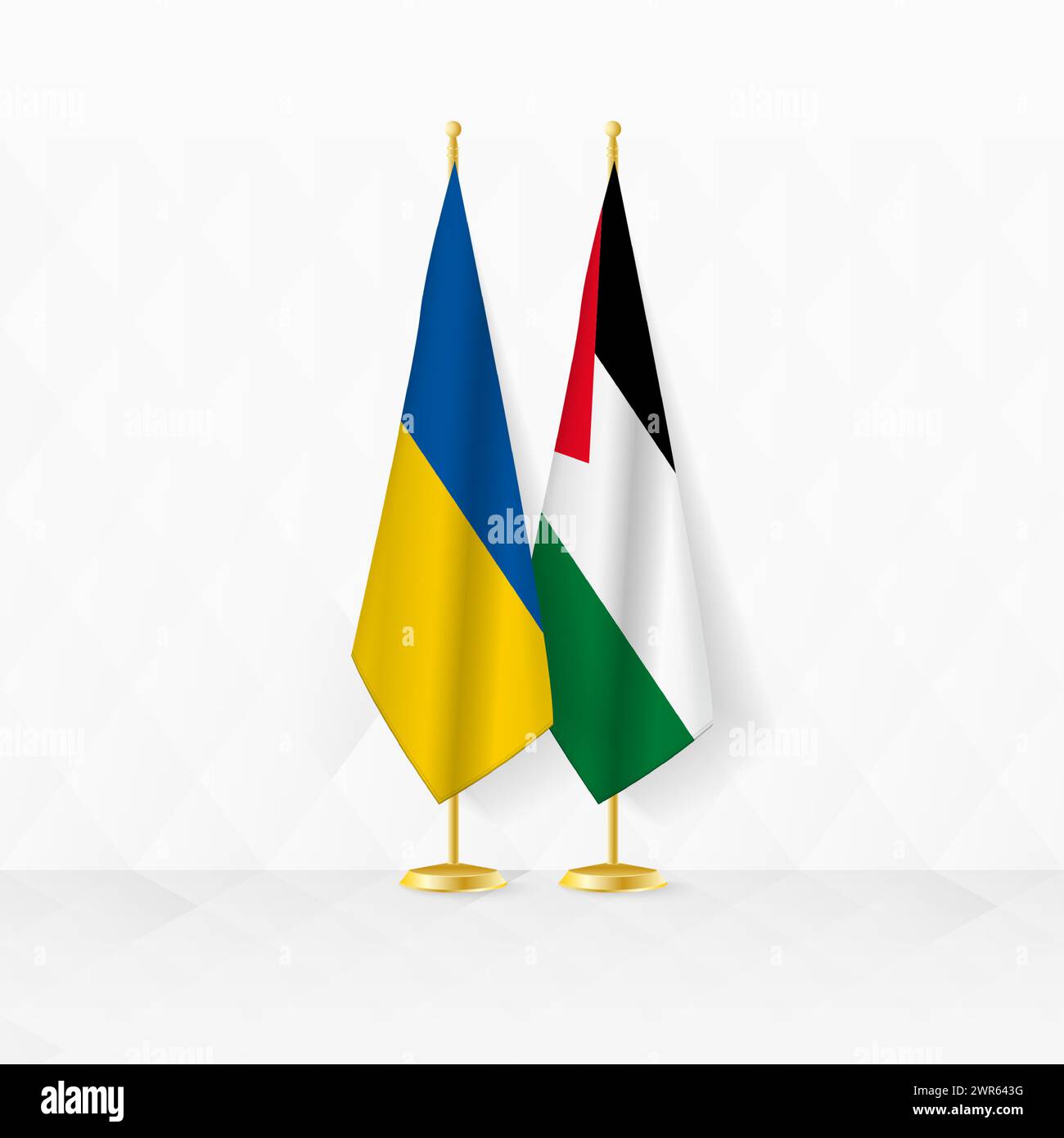 Ukraine and Palestine flags on flag stand, illustration for diplomacy ...