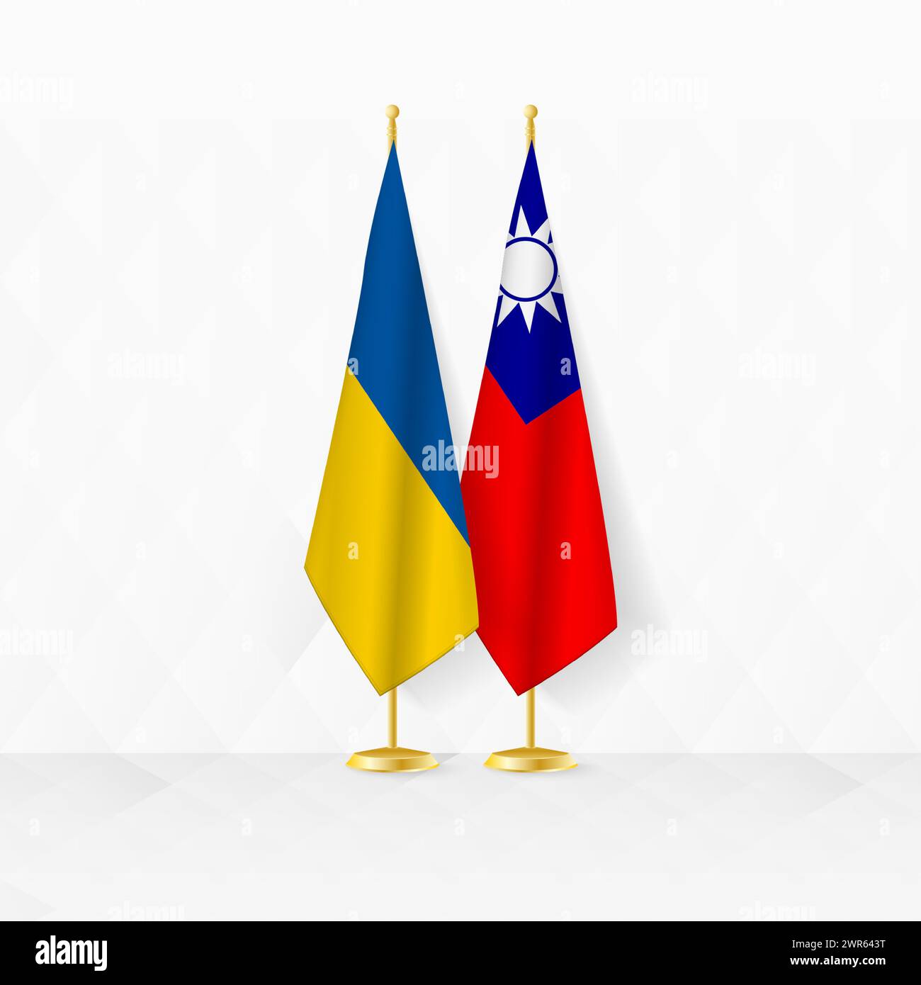 Ukraine and Taiwan flags on flag stand, illustration for diplomacy and ...