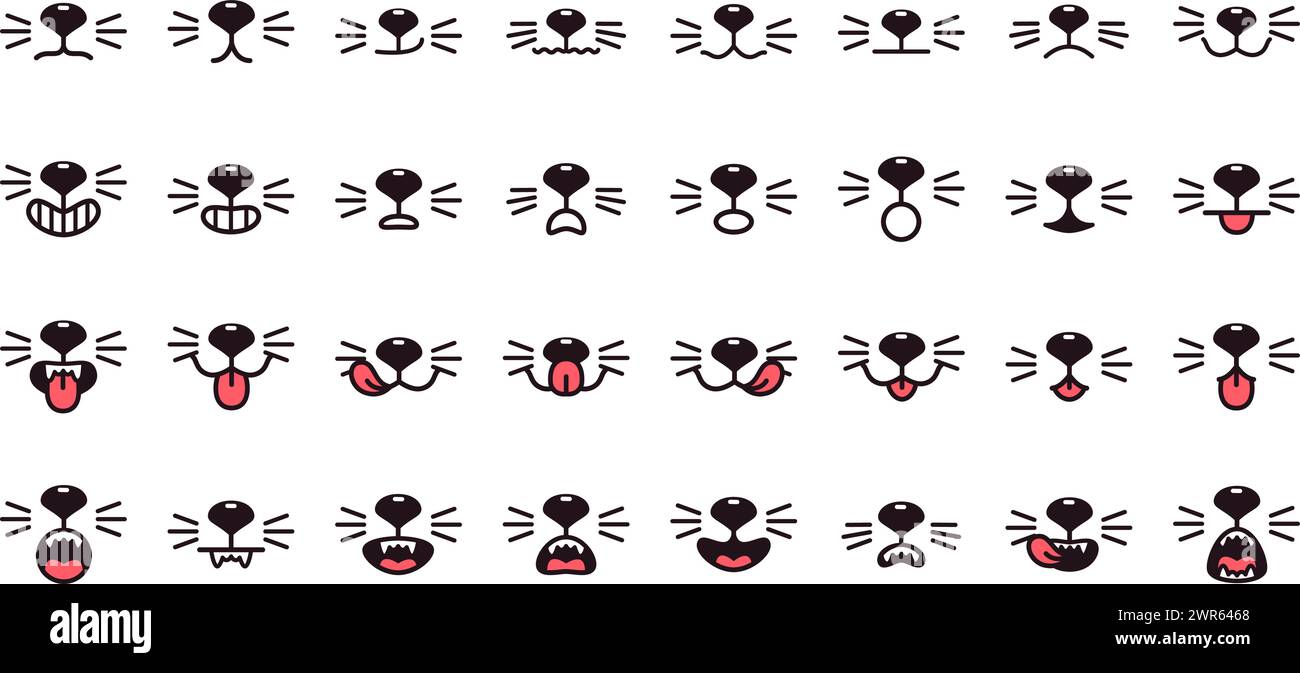 Cats mouth emotions. Cat happiness pet faces with hanging tongue nose ...