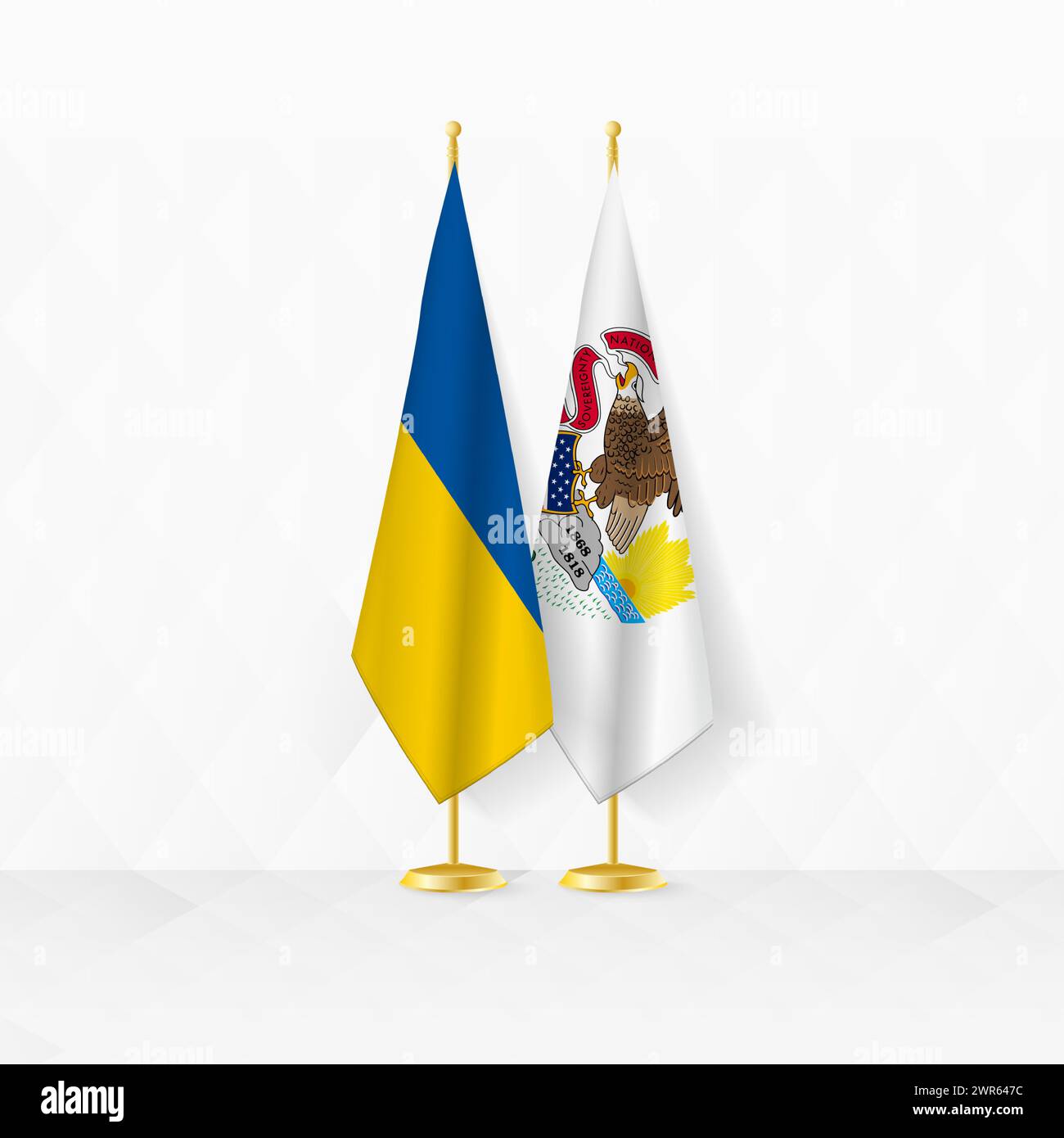 Ukraine and Illinois flags on flag stand, illustration for diplomacy ...