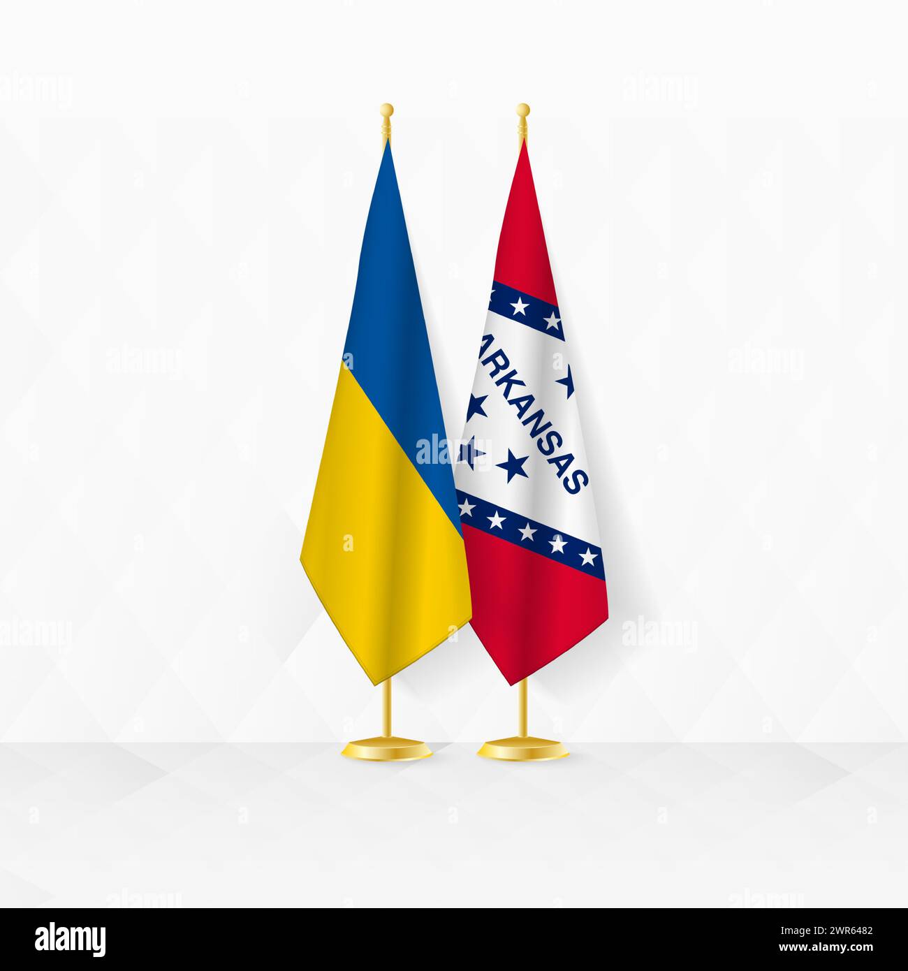 Ukraine and Arkansas flags on flag stand, illustration for diplomacy ...