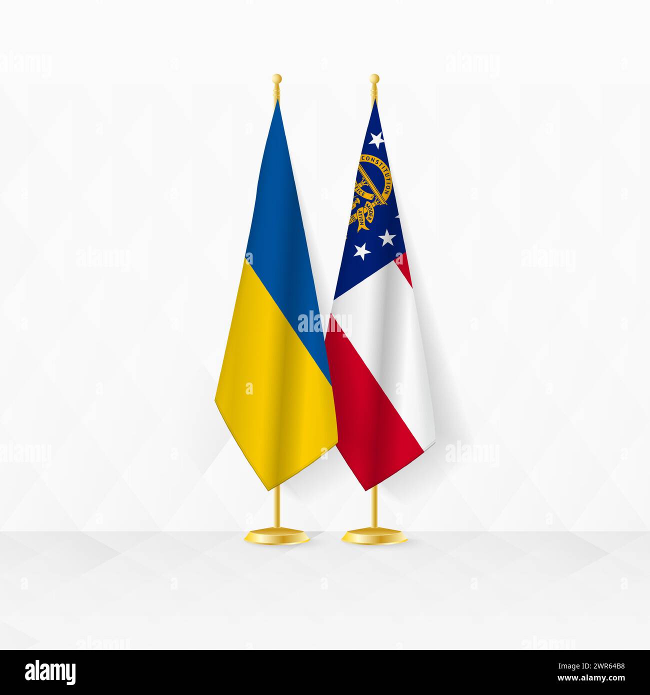 Ukraine and Georgia flags on flag stand, illustration for diplomacy and ...