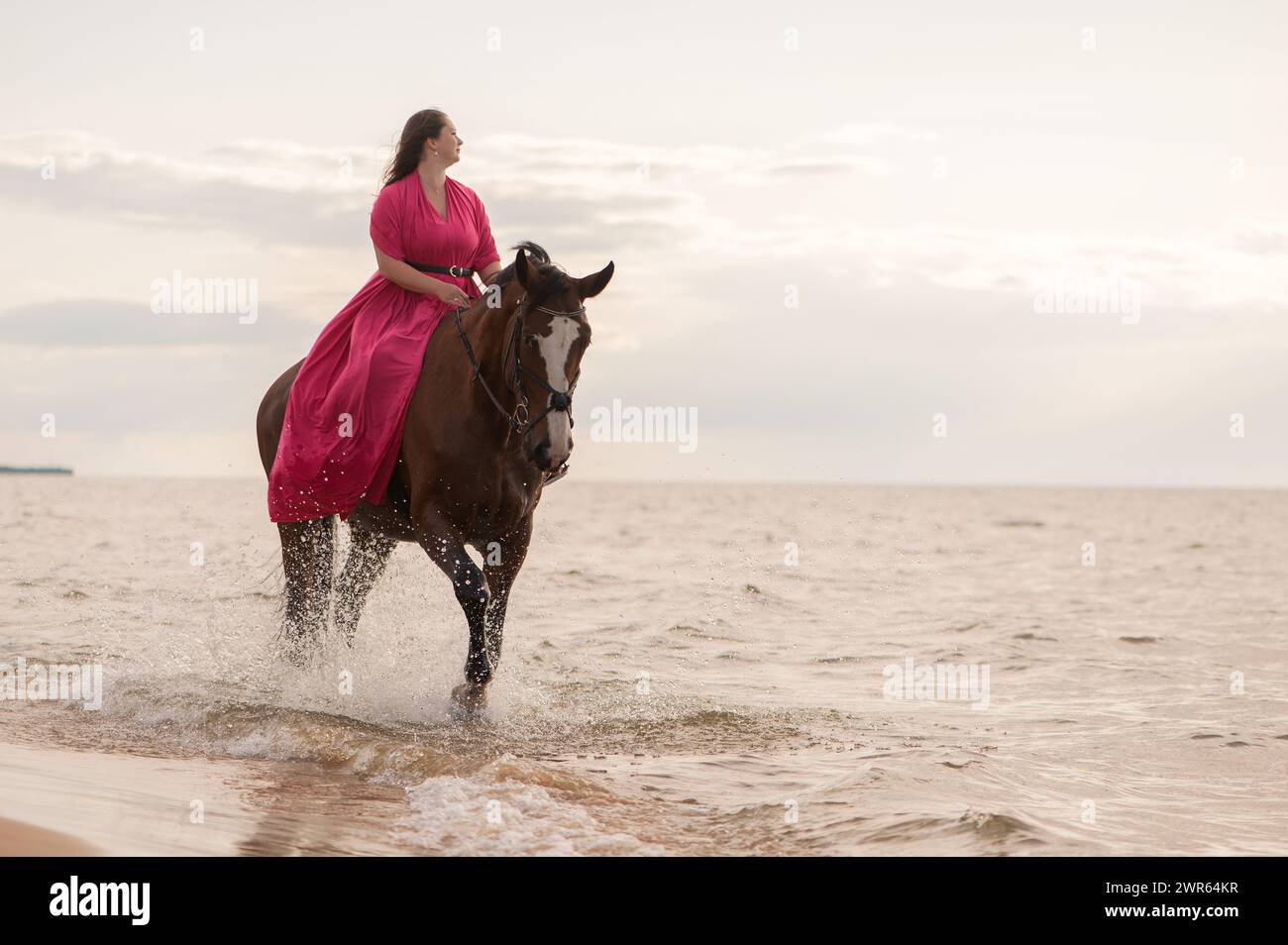 A woman horseback riding in the water at the beach Stock Photo - Alamy