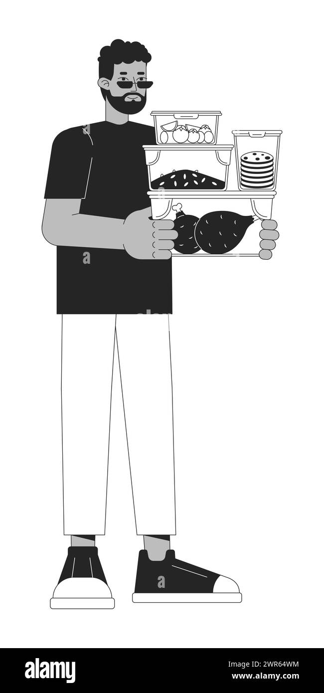 Meal prepping for saving time black and white cartoon flat illustration ...