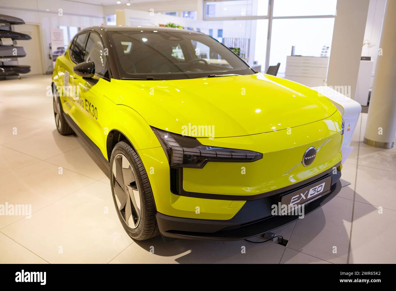 lemon green Volvo EX30 electric SUV produced Swedish automaker Volvo ...